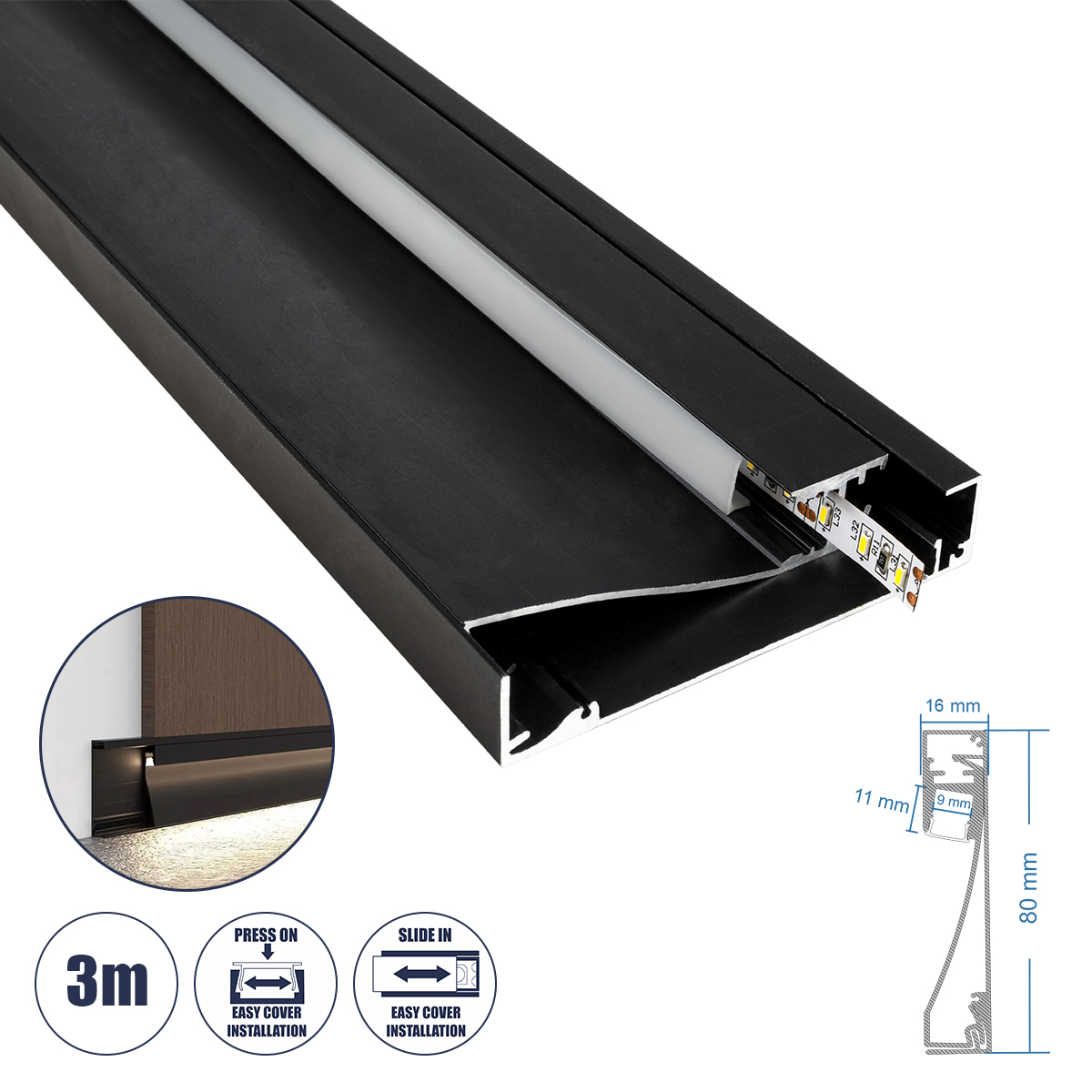 GloboStar® SKIRTINGBOARD-PROFILE 70852-3M Προφίλ Αλουμινίου - Βάση ...