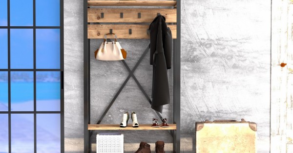 ΕΠΙΠΛΟ ΕΙΣΟΔΟΥ HM8943.01 NATURAL WOOD & ΜΑΥΡΟ 90x34x180 εκ. - Just Shop ...