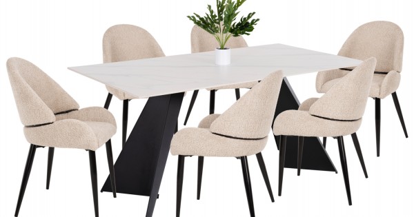 ΣΕΤ ΤΡΑΠΕΖΑΡΙΑΣ 7ΤΜΧ POSE HM21046 ΤΡΑΠΕΖΙ ΜΕ ΚΕΡΑΜΙΚΟ TOP-6 ΚΑΡΕΚΛΕΣ ΕΚΡΟΥ