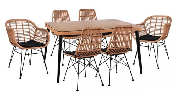 ΣΕΤ 7ΤΜΧ ALLEGRA WICKER ΜΕ ΤΡΑΠΕΖΙ 160X90X78Υ ΜΠΕΖ & ΜΑΥΡΟ ΧΡΩΜΑ ...