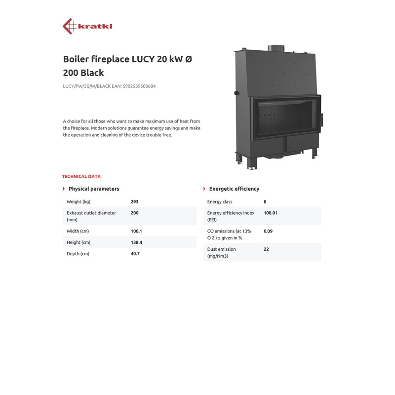 KRATKI LUCY/PW/20/W/BLACK ΑΝΟΙΓΟΜΕΝΟ (Α+) 20KW ECODESIGN (150-255M2 ...