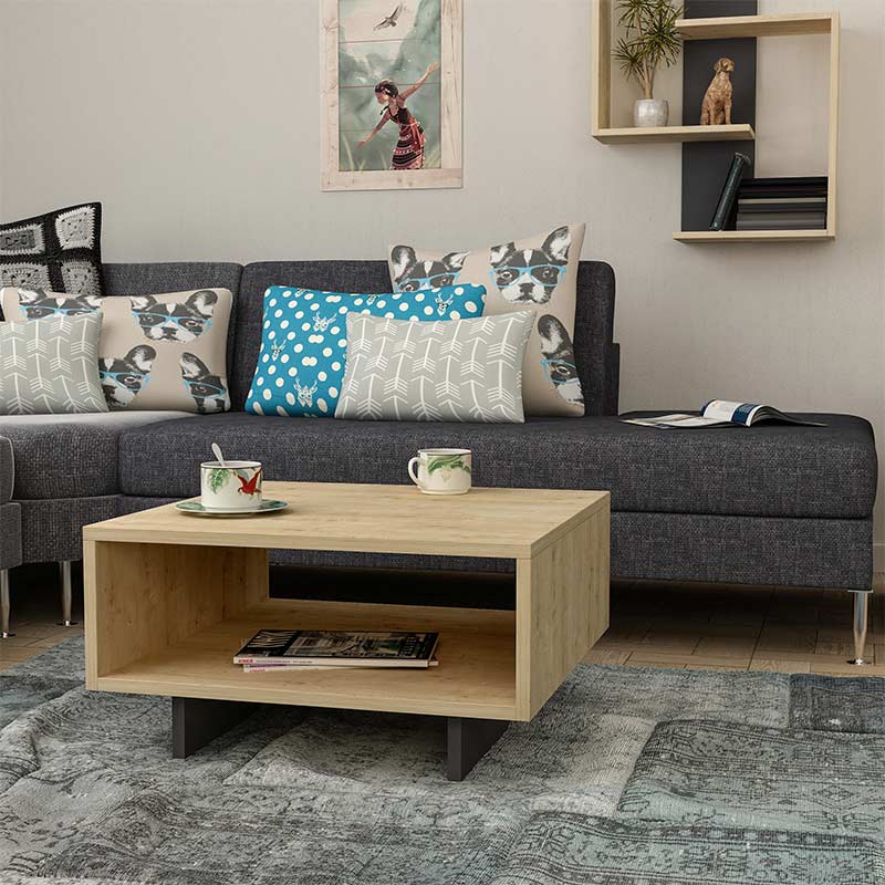 Τραπεζάκι Σαλονιού Hola Megapap Χρώμα Sapphire Oak - Ανθρακί 60X60X32Εκ.