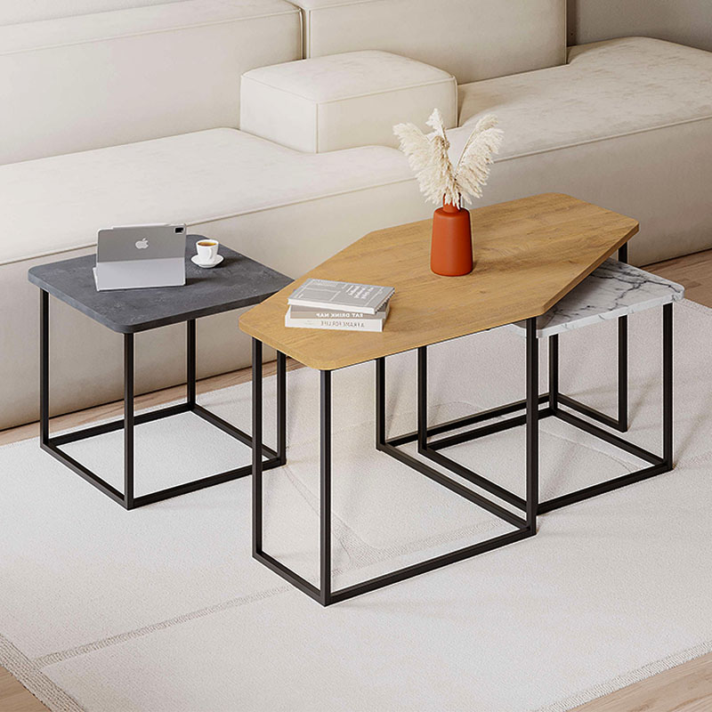Τραπεζάκι Σαλονιού Σετ 3 Τμχ. Nesty Megapap Χρώμα Saphhire Oak - Γκρι ...