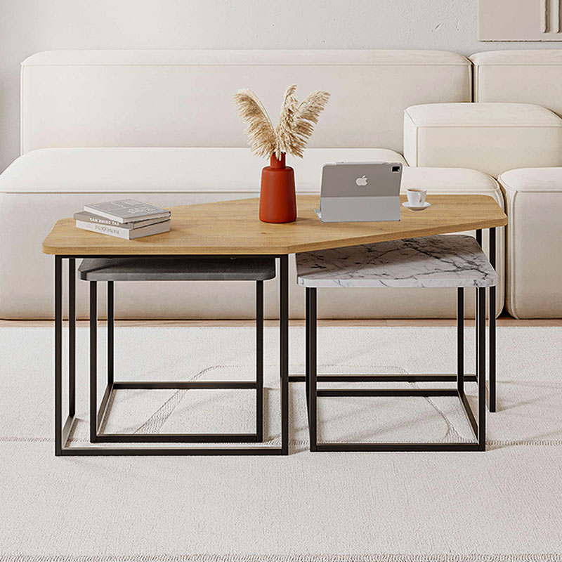 Τραπεζάκι Σαλονιού Σετ 3 Τμχ. Nesty Megapap Χρώμα Saphhire Oak - Γκρι ...