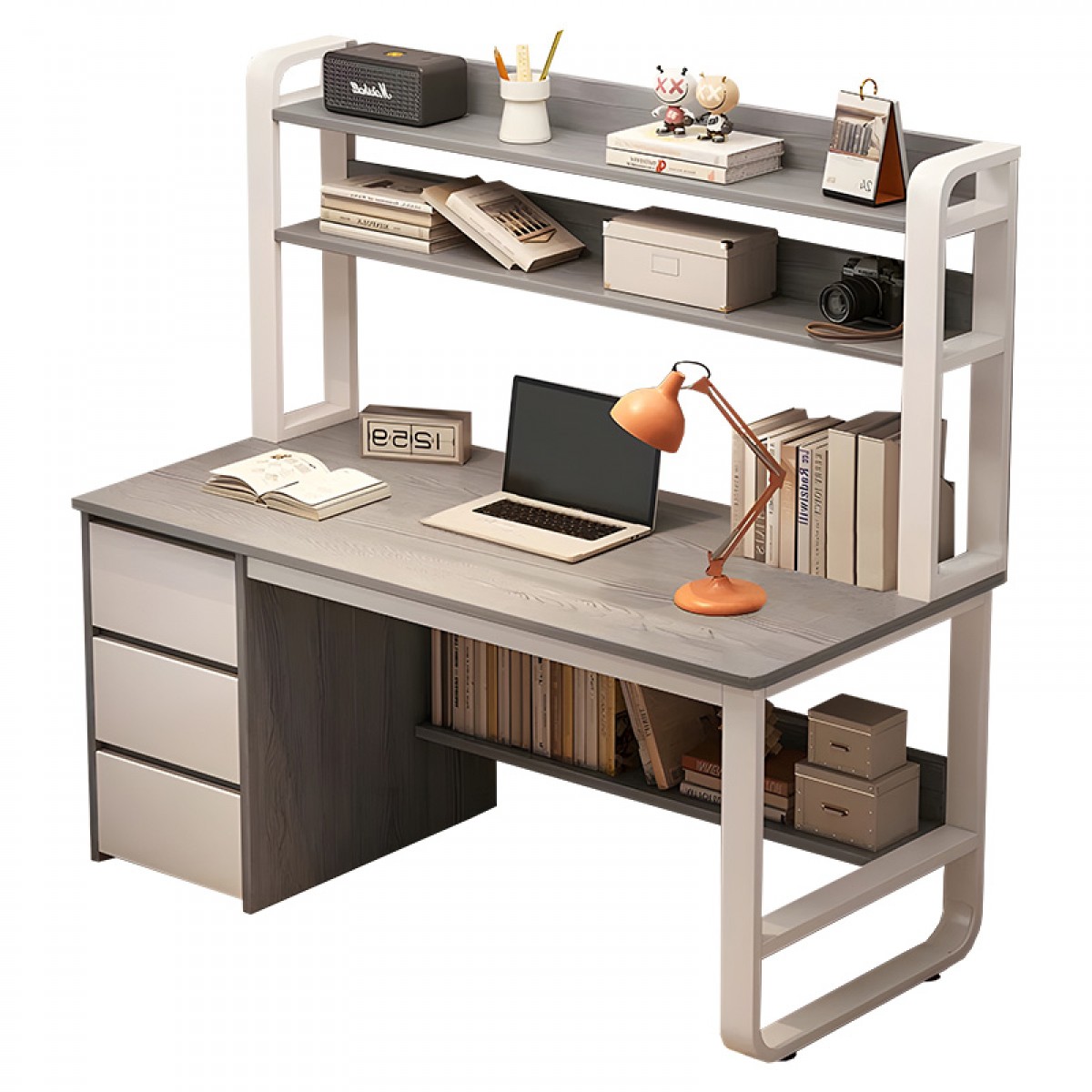 Γραφείο Soco Pakoworld Με Ραφιέρα-Mdf Γκρι-Λευκό 120X50X147Εκ