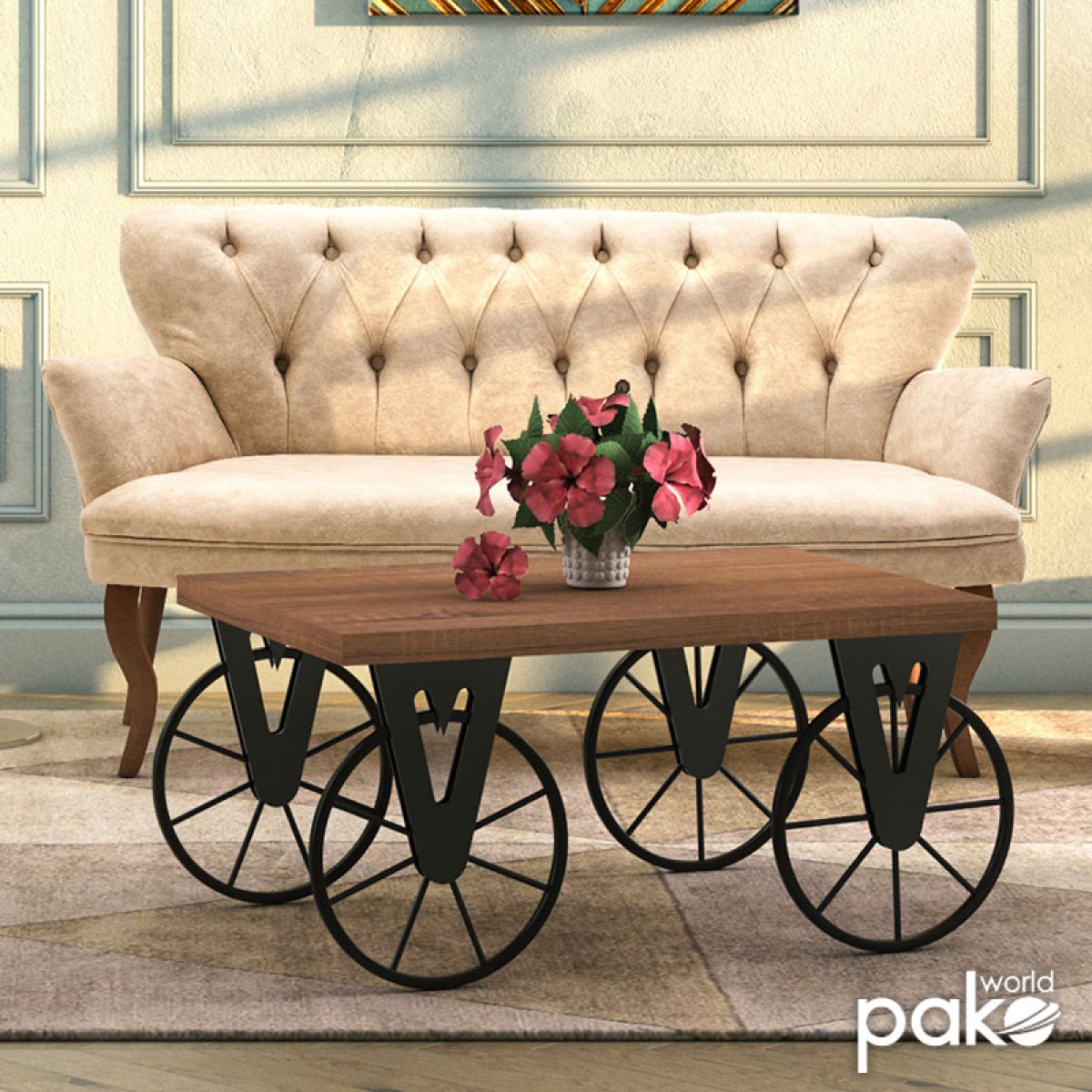 Τραπέζι Σαλονιού Bike Pakoworld Χρώμα Μαύρο-Καρυδί 85X55X41Εκ